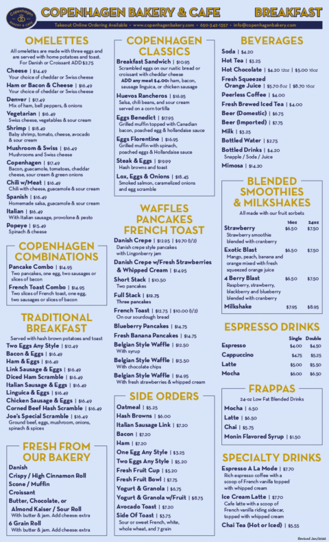 Café Menus | Copenhagen Bakery & Cafe